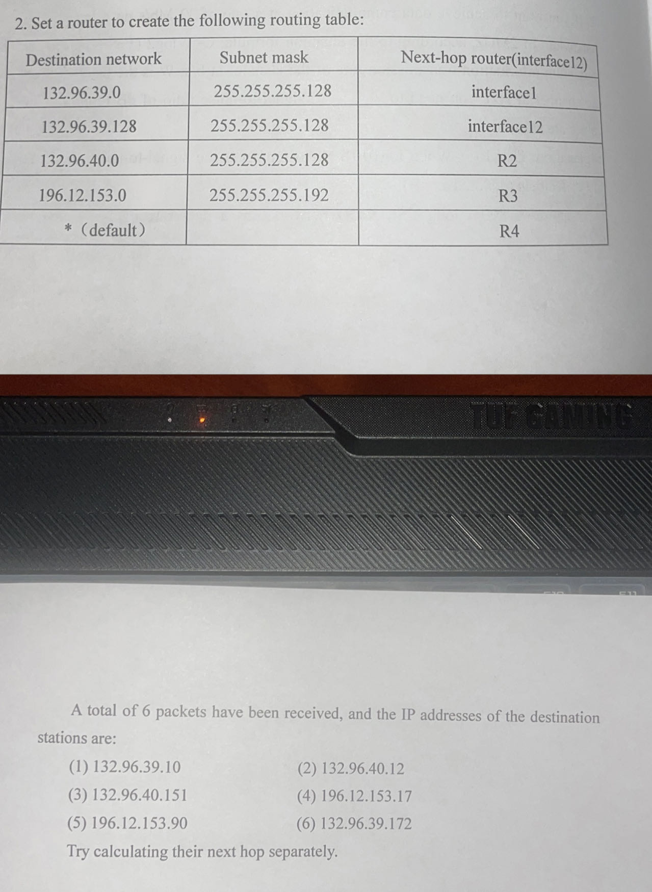 Solved 2. Set a router to create the following routing | Chegg.com