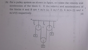 Solved (b) For a pulley system as shown in figure, calzulate | Chegg.com