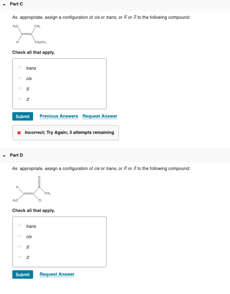 Solved Part C As appropriate, assign a configuration of cis | Chegg.com
