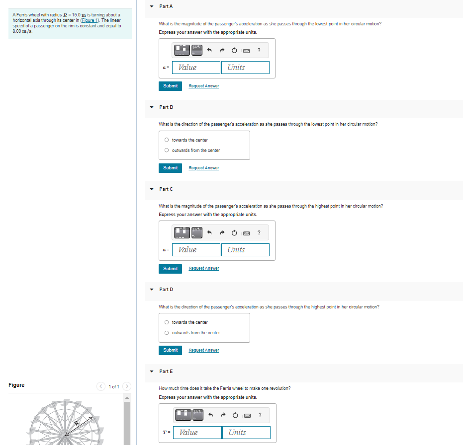 Solved A. Ferris wheel with radius R=15.0 m is turning about | Chegg.com