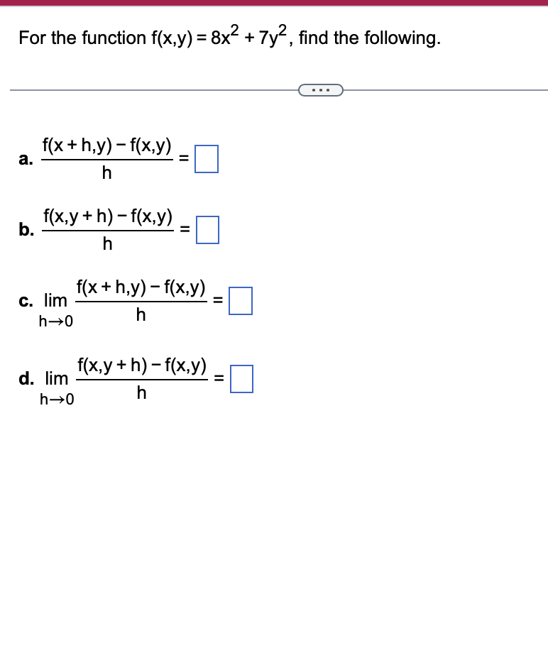 Solved For the function f(x,y)=8x2+7y2, find the following. | Chegg.com
