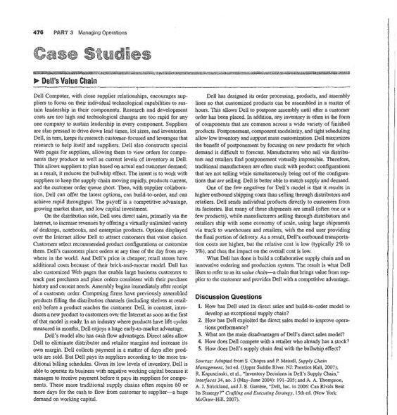 Solved 476 PART 3 Managing Operations Case Studies Dell's | Chegg.com
