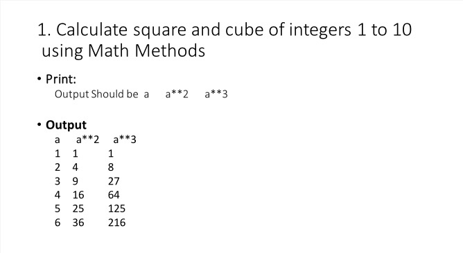 Solved 1. Calculate square and cube of integers 1 to 10 | Chegg.com