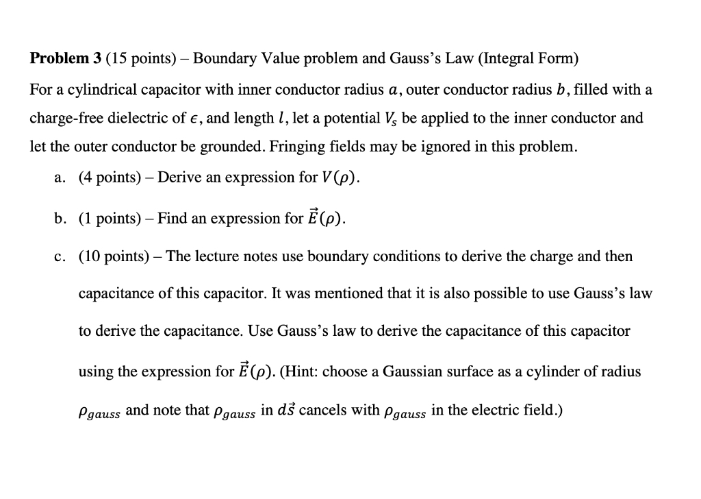 Solved Problem 2 (5 points) - Gauss's Electric Field Law | Chegg.com