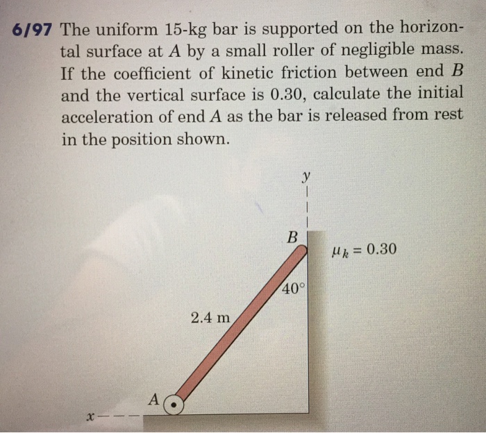 Solved The uniform 15-kg bar is supported on the horizontal | Chegg.com