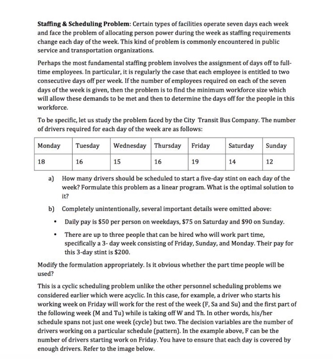 Solved Staffing & Scheduling Problem: Certain types of | Chegg.com