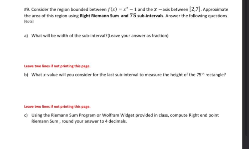 Solved \#9. Consider the region bounded between f(x)=x2−1 | Chegg.com