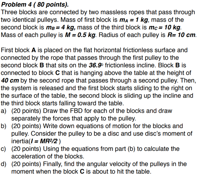 Solved Problem 4 ( 80 points). Three blocks are connected by | Chegg.com