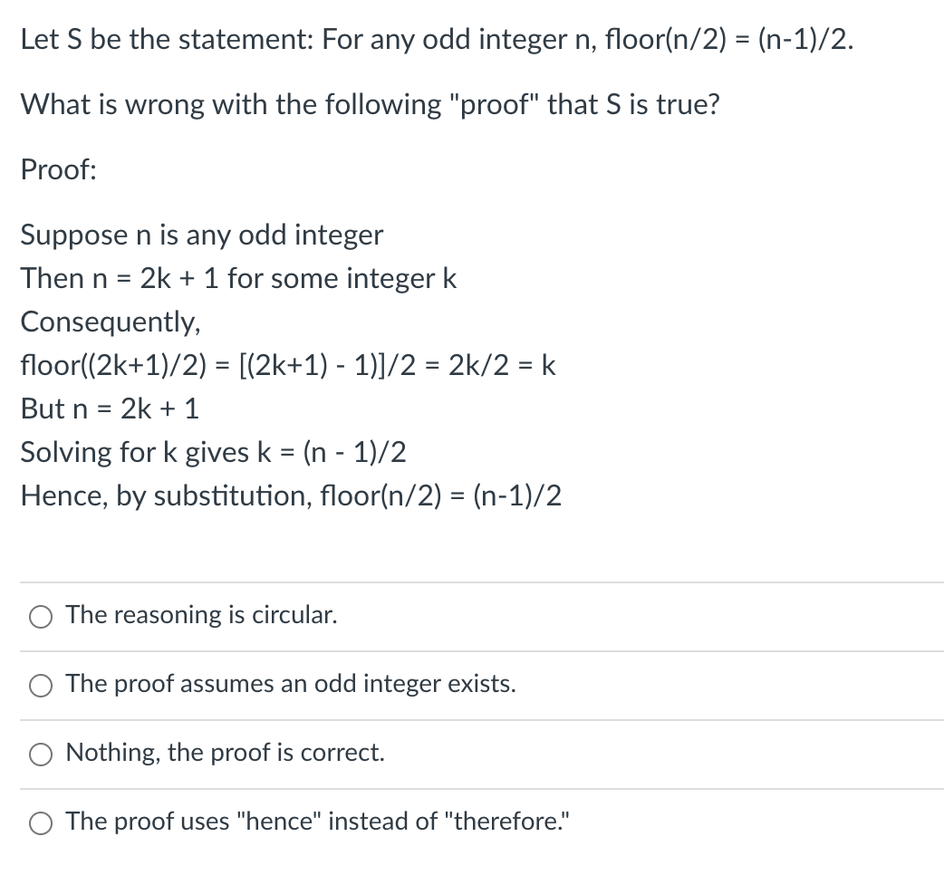Solved Let S be the statement: For any odd integer n, | Chegg.com