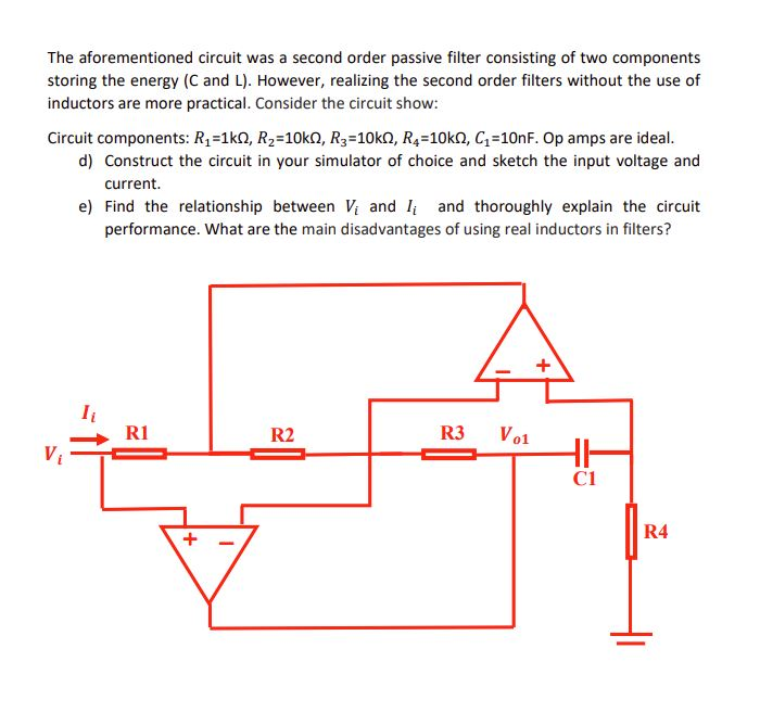 Solved The aforementioned circuit was a second order passive | Chegg.com