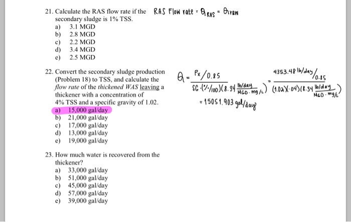 21. Calculate the RAS flow rate if the RAS Flow rat | Chegg.com