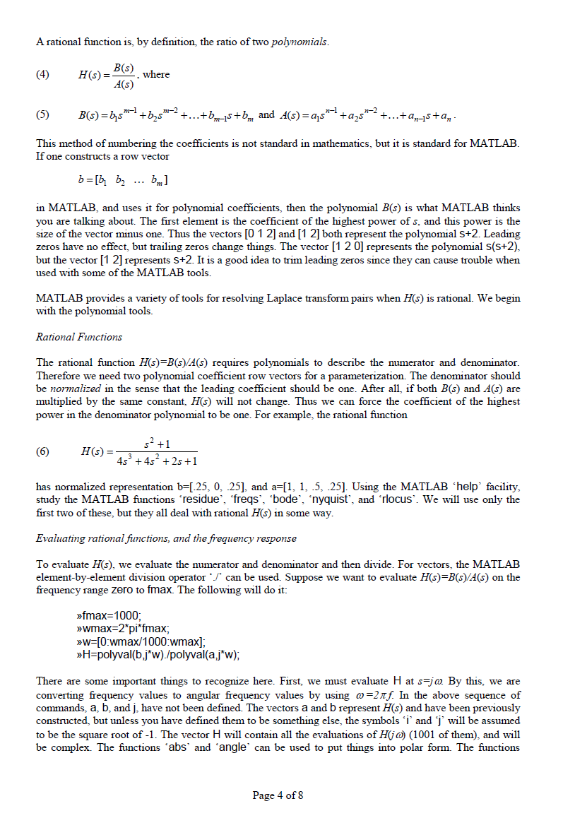 Solved SIGNALS AND SYSTEMS LABORATORY 4: Polynomials, | Chegg.com