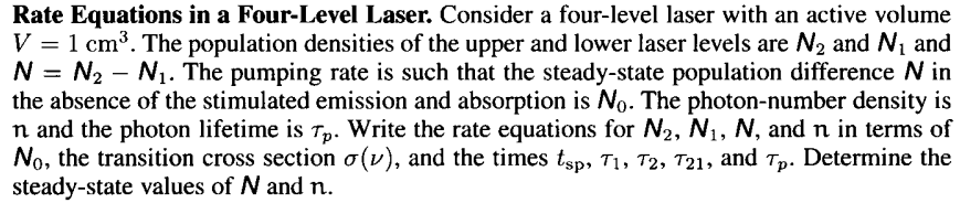 Solved Rate Equations in a Four-Level Laser. Consider a | Chegg.com