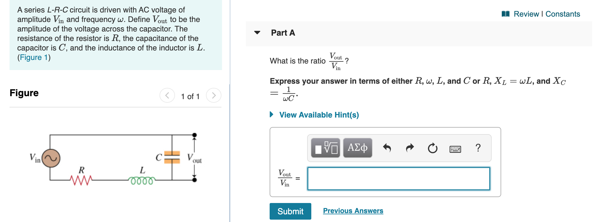 Solved Review | Constants A series L-R-C circuit is driven | Chegg.com