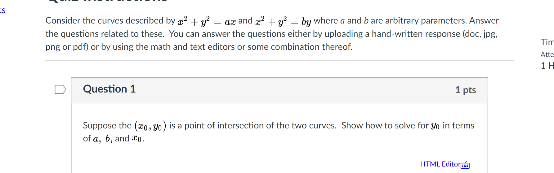 Solved ts Consider the curves described by x2 + y2 = ax and | Chegg.com