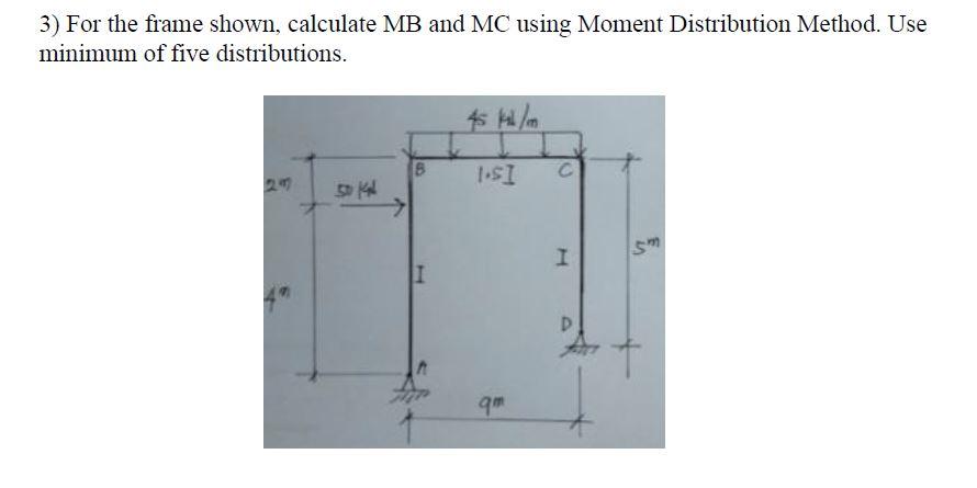 Solved 3) For the frame shown, calculate MB and MC using | Chegg.com