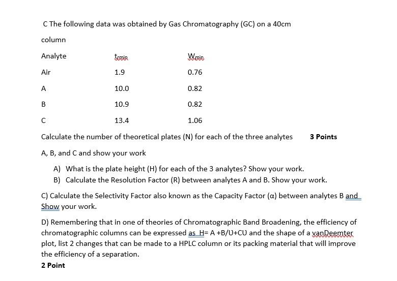 Solved C The following data was obtained by Gas | Chegg.com