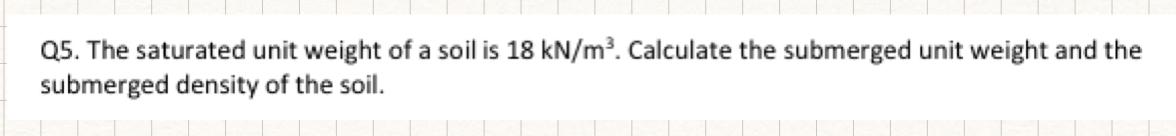 Solved Q5. The saturated unit weight of a soil is 18kN/m3. | Chegg.com
