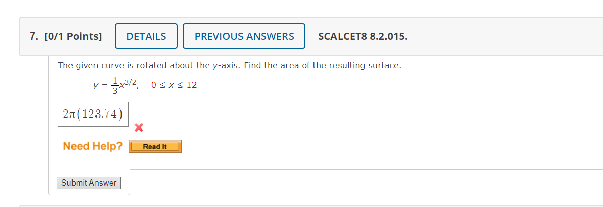 Solved 7. [0/1 Points] DETAILS PREVIOUS ANSWERS SCALCET8 | Chegg.com