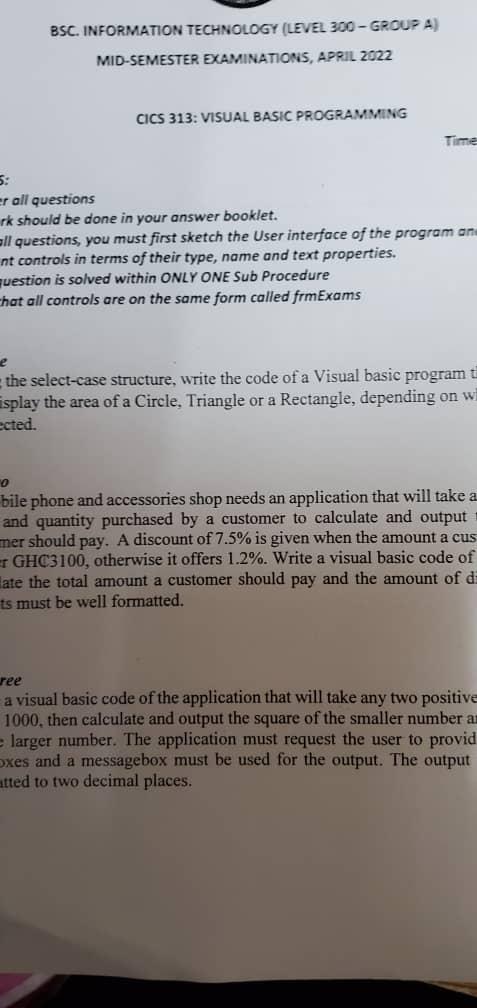 BSC. INFORMATION TECHNOLOGY (LEVEL 300-GROUP A) | Chegg.com