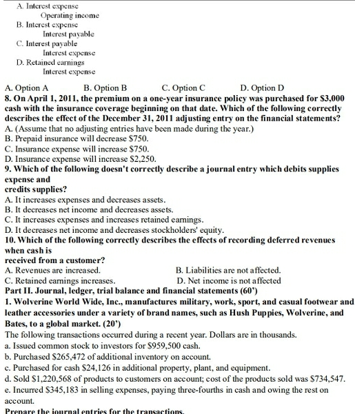 Solved Part I. Multiple Choice (4*10=40) 1. Which of the | Chegg.com