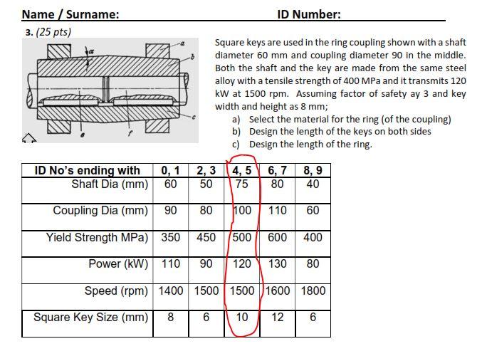 Solved ID Number: Name / Surname: 3. (25 pts) Square keys | Chegg.com