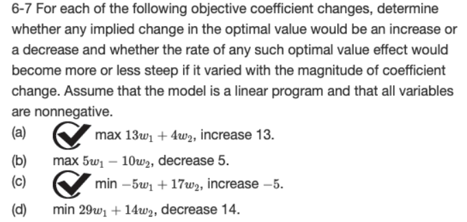Solved 6 7 For Each Of The Following Objective Coefficient
