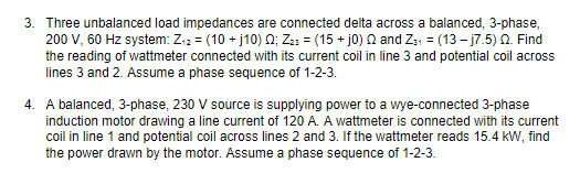 Solved 3. Three unbalanced load impedances are connected | Chegg.com