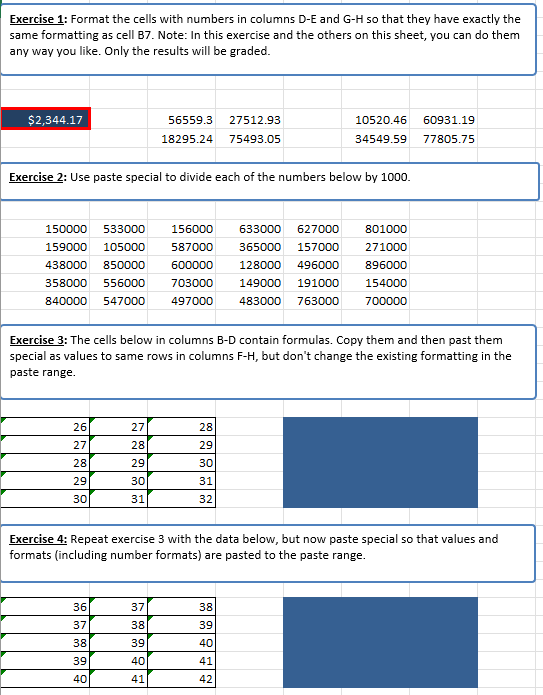 Solved Exercise 1: Format the cells with numbers in columns | Chegg.com
