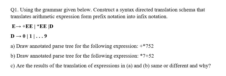 Solved Q1. Using the grammar given below. Construct a syntax | Chegg.com