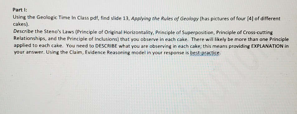 Solved Part I: Using the Geologic Time In Class pdf, find | Chegg.com
