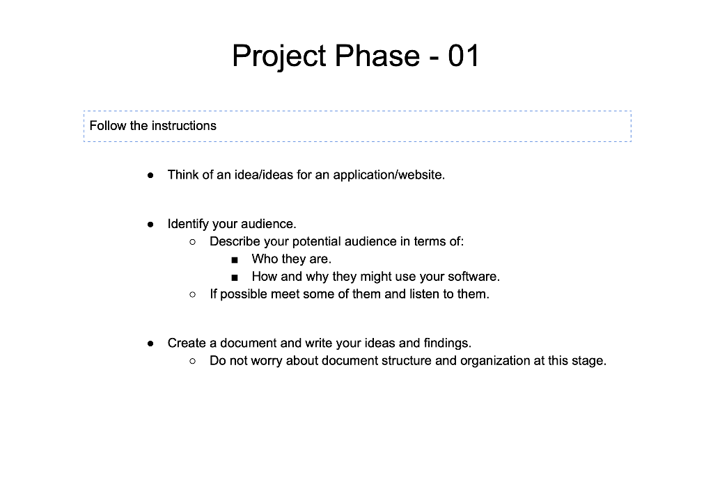 Solved Project Phase - 01 Follow the instructions • Think of | Chegg.com