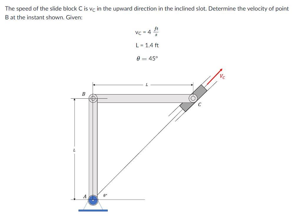 Solved The speed of the slide block C is vc in the upward | Chegg.com