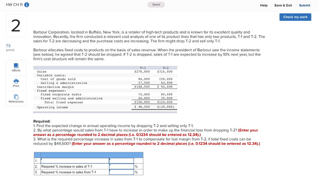 Solved HW CH 11 6 Saved Help Save & Exit Sbmit Check my work | Chegg.com