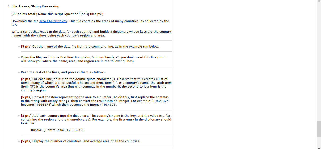 File Access, String Processing (25 points total.) | Chegg.com