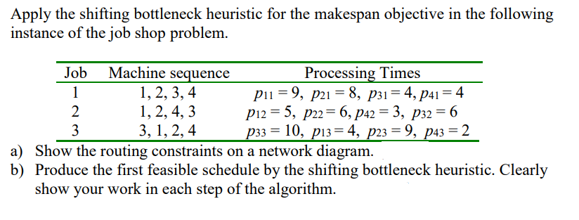 Solved Apply the shifting bottleneck heuristic for the | Chegg.com