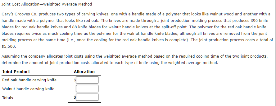 Solved Joint Cost Allocation-Weighted Average Method Gary's | Chegg.com