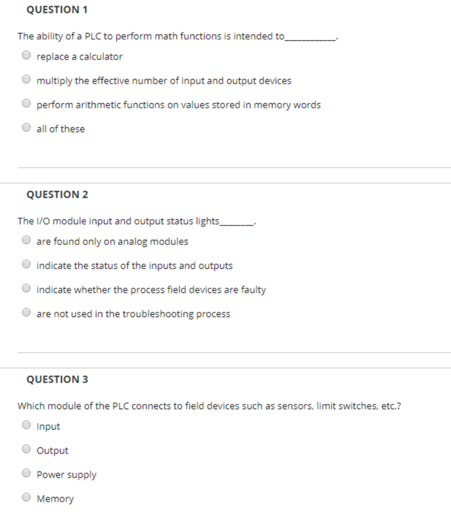 Solved QUESTION 1 The ability of a PLC to perform math | Chegg.com
