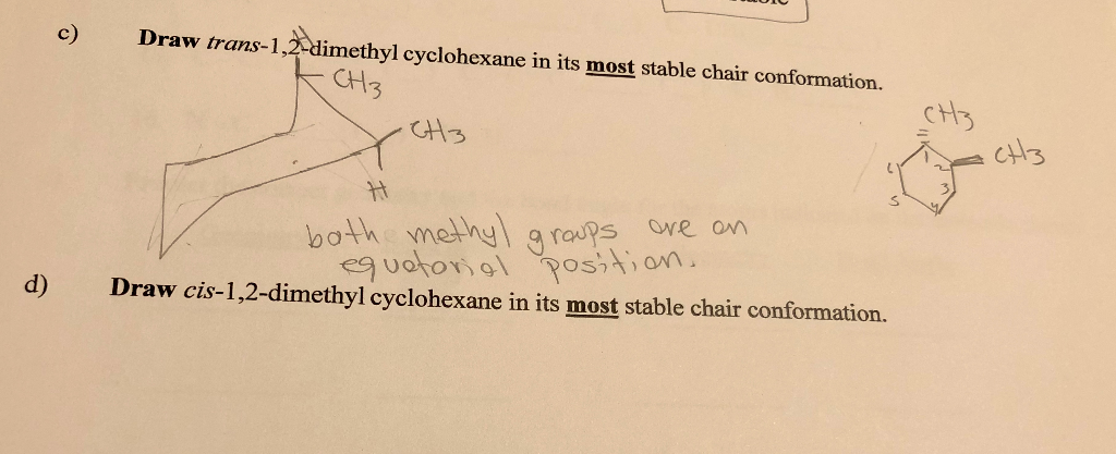 Solved Draw tra 1,2-dimethyl cyclohexane in its most stable | Chegg.com