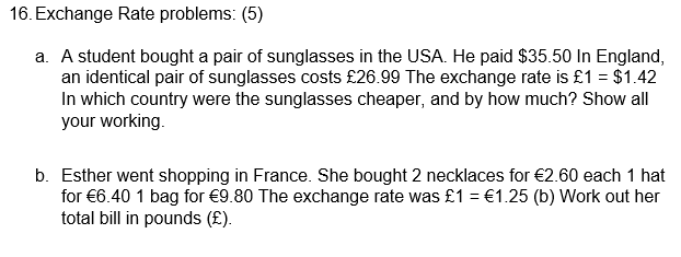 Solved 16.Exchange Rate problems: (5) a. A student bought a | Chegg.com