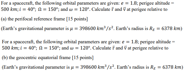 For a spacecraft, the following orbital parameters | Chegg.com