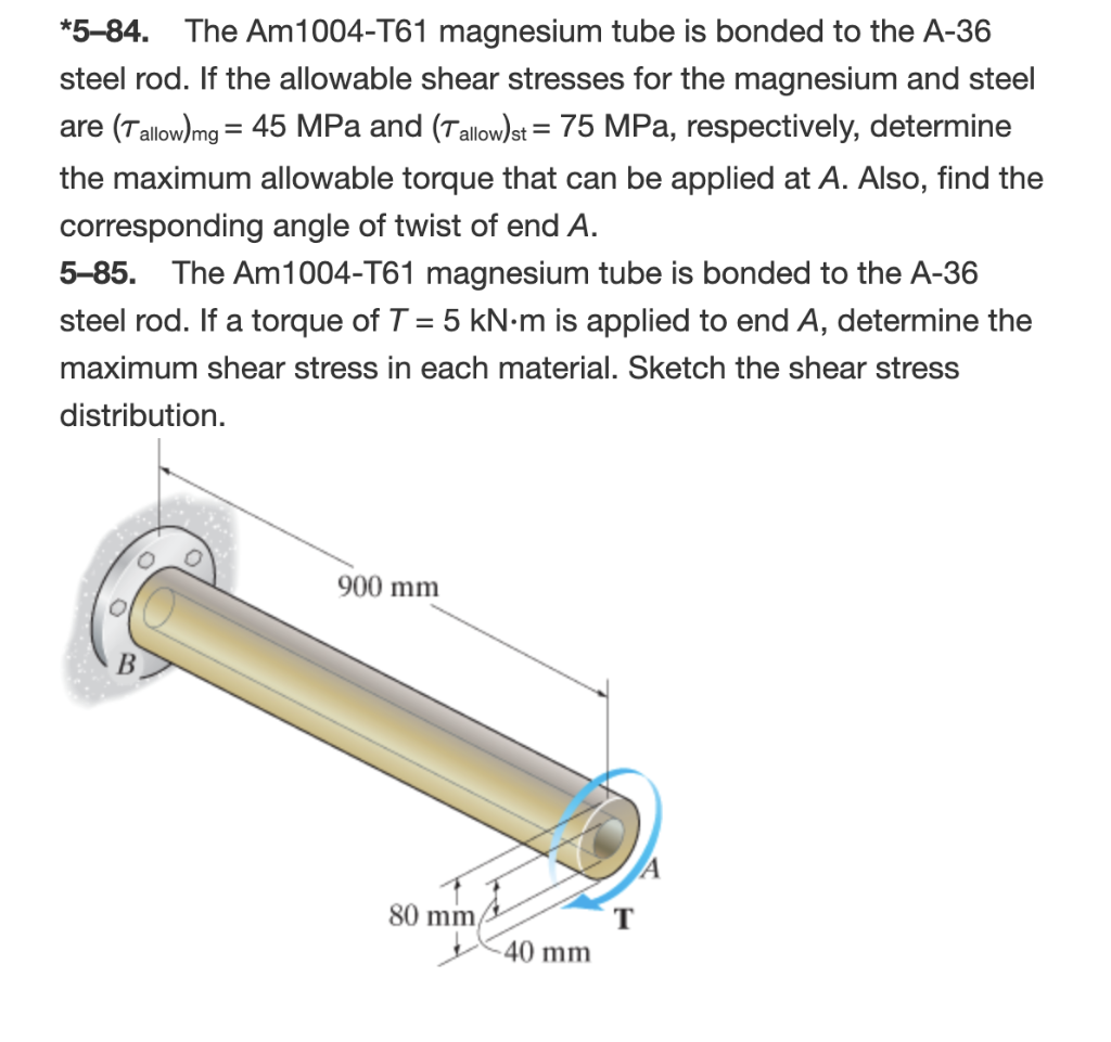 Solved *5-84. The Am1004-T61 magnesium tube is bonded to the | Chegg.com