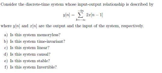 Solved k%3D-30 Consider the discrete-time system whose | Chegg.com