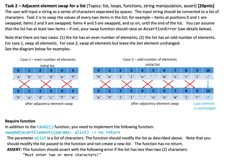 Solved Task 2 - Adjacent element swap for a list (Topics: | Chegg.com