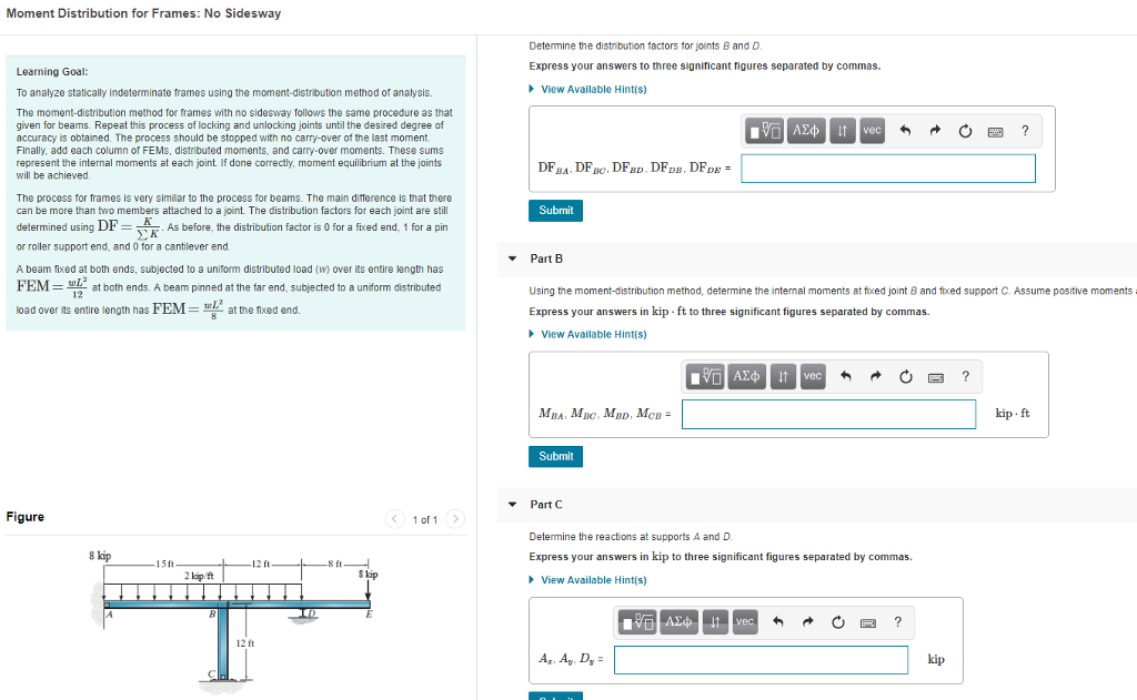 Solved Moment Distribution for Frames: No Sidesway Determine | Chegg.com