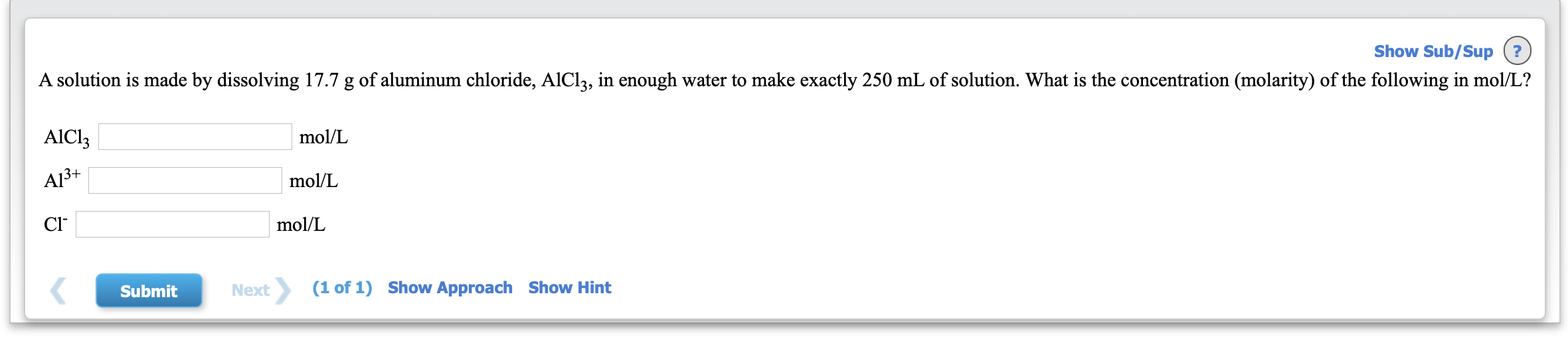 Solved Show Sub/Sup (? A solution is made by dissolving 17.7 | Chegg.com