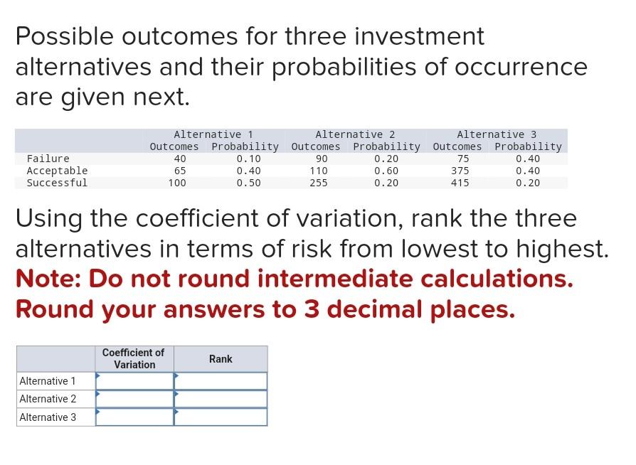 Solved alternatives and their probabilities of occurrenceare | Chegg.com