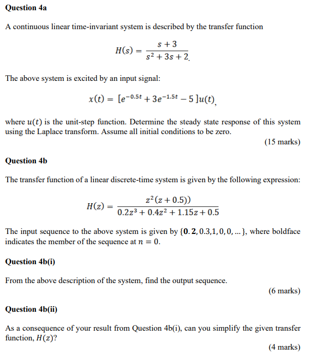 Solved Question 4aA continuous linear time-invariant system | Chegg.com