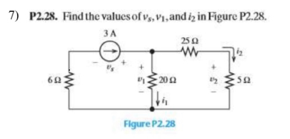 Solved 7) P2.28. Find the values of vs,v1, and i2 in Figure | Chegg.com