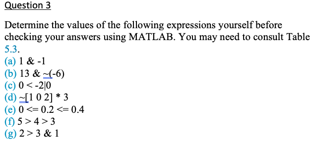 Solved Question 3 Determine the values of the following | Chegg.com